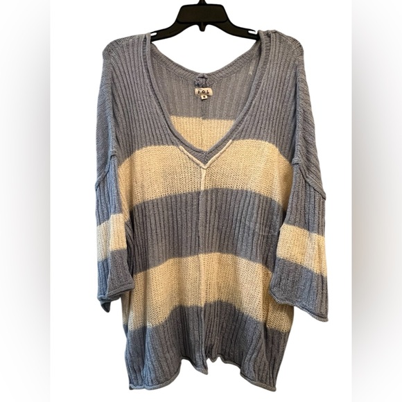 POL | Tops | Pol Brand Sky Blue Ivory Stripe V Neck Long Bell Sleeve ...